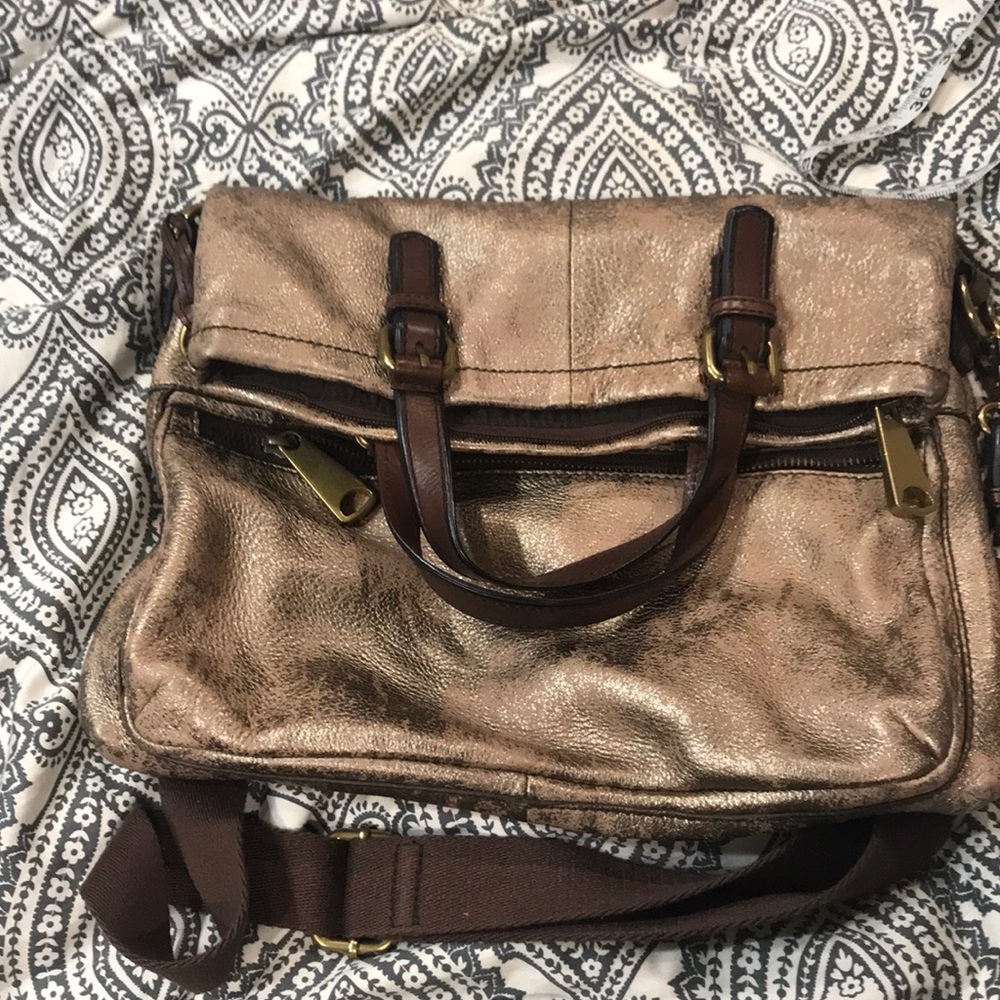 Bronze Fossil Explorer Crossbody Messenger Purse - Gem